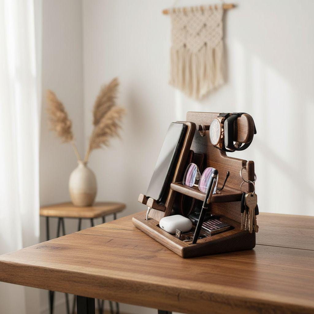 Wood Docking Station Phone Stand Wooden Desk Organizer Watch Holder ...