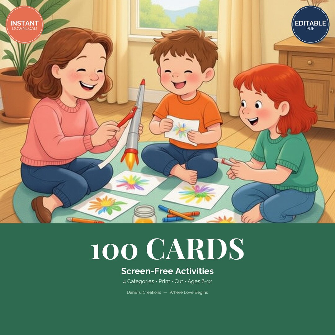 Screen Free Activity Cards for Kids Ages 6-12, 100 Printable Boredom ...