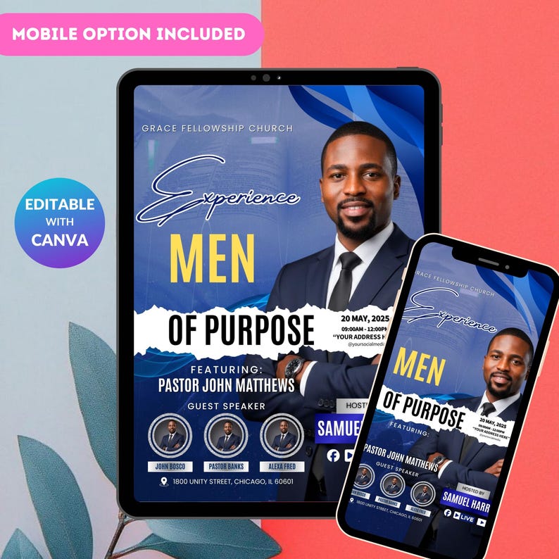 Men Fellowship Church Flyer Editable Canva Template, Men’s Ministry ...
