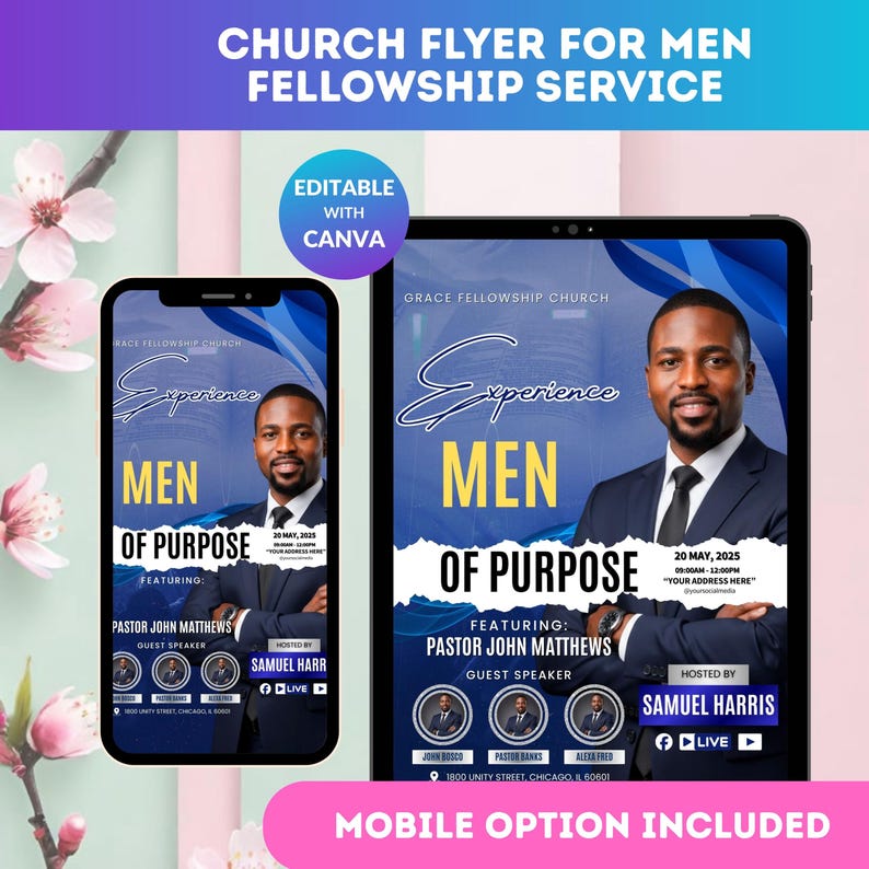 Men Fellowship Church Flyer Editable Canva Template, Men’s Ministry ...