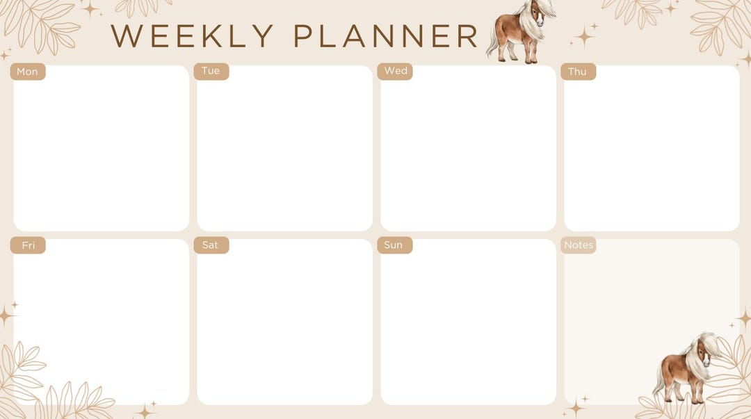 Pony - Animals Weekly Planner - Printable - Animal Themed - Digital ...