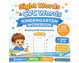 Sight Words & CVC Words Workbook | 20 Printable Pages | Kindergarten ...