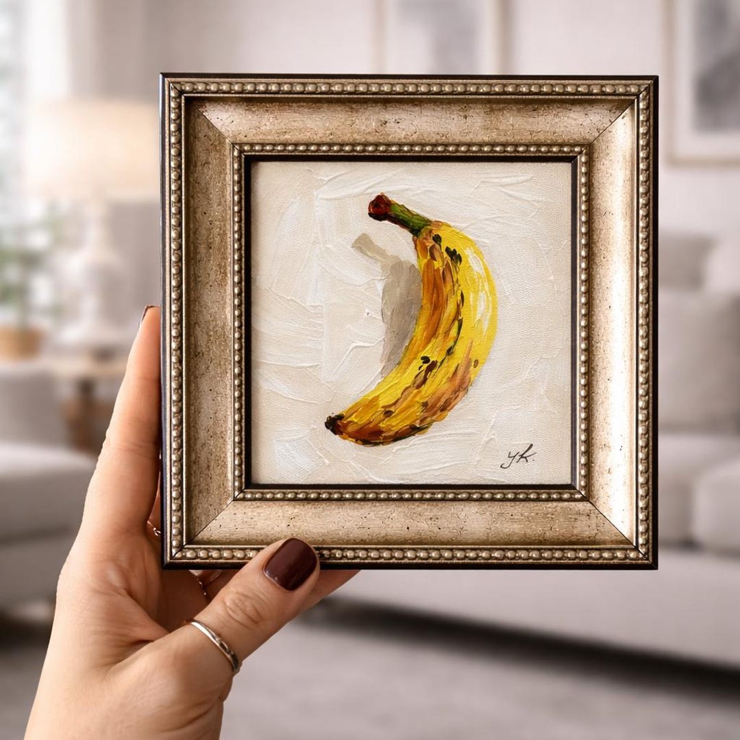 Original Banana Acrylic Painting, Small Kitchen Wall Art, Textured Food ...