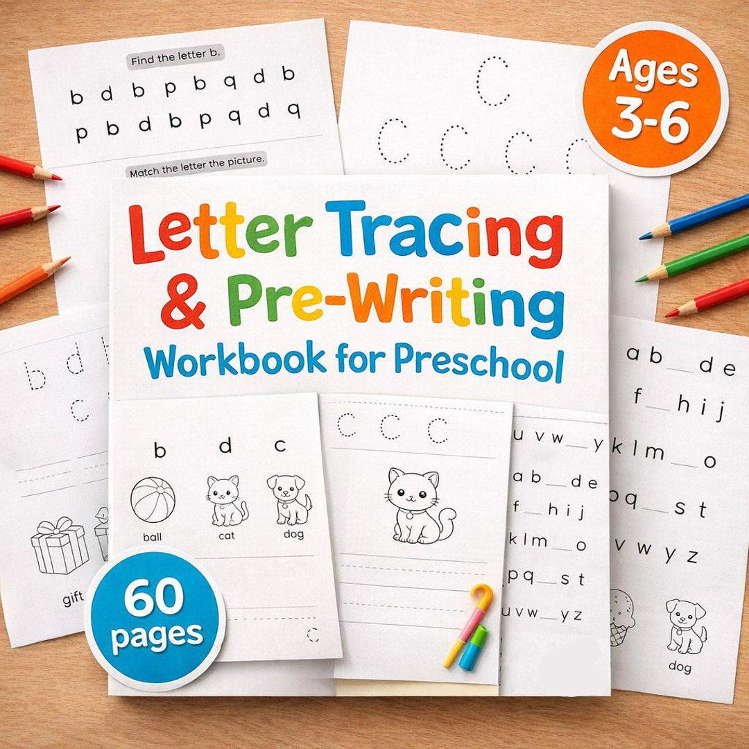Letter Tracing Workbook | 60 Printable Alphabet Practice Pages PDF Ages ...