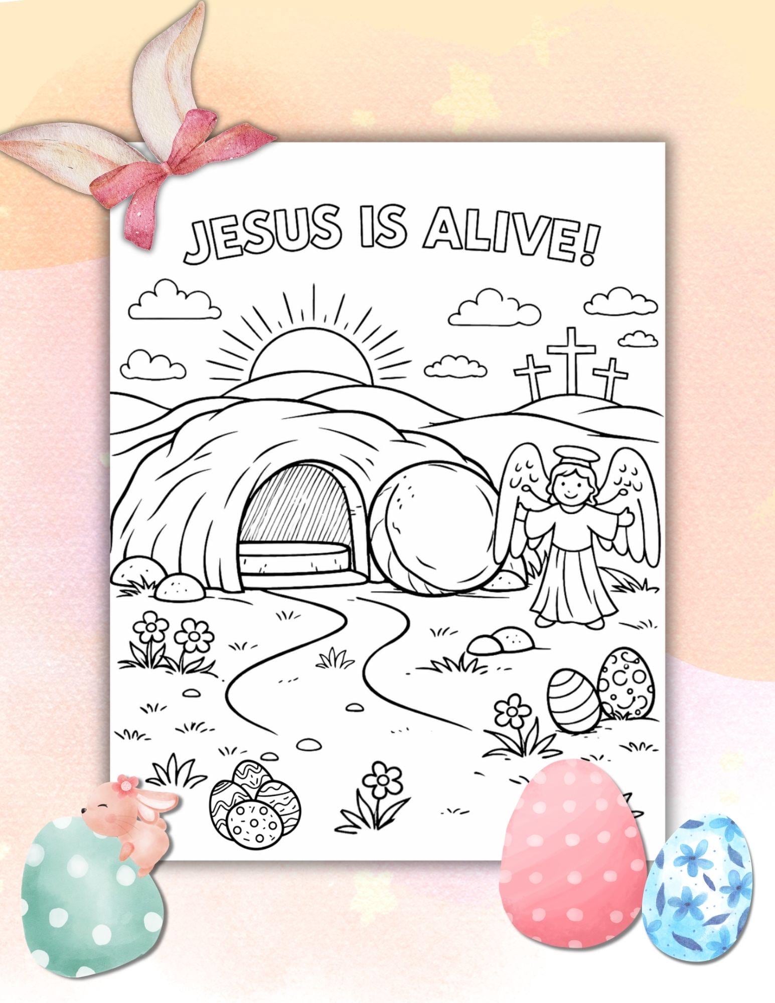 Easter Resurrection Coloring Page | Open Tomb, Jesus is Alive ...