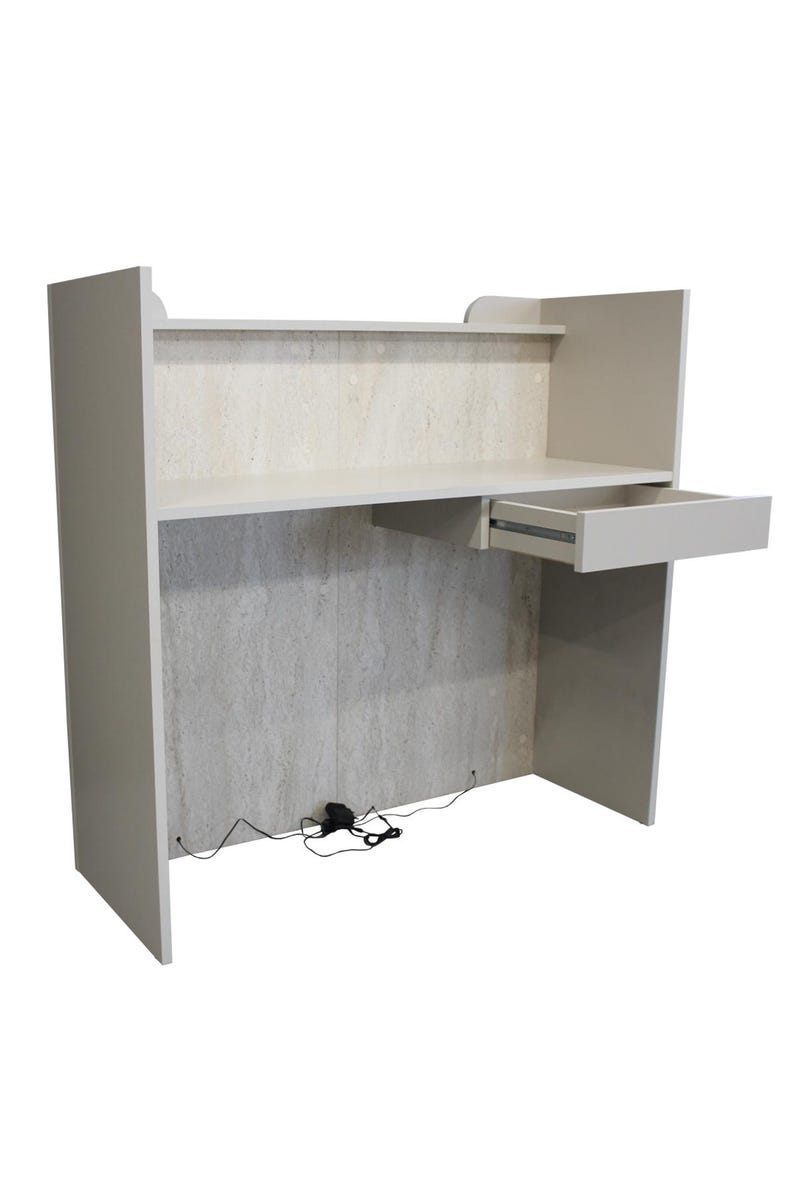 Modern Reception Desk, LED Lighted Welcome Counter, Travertine Look ...