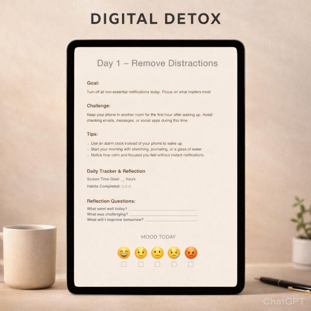 7-day Digital Detox Workbook | Screen Time Tracker, Phone Addiction ...