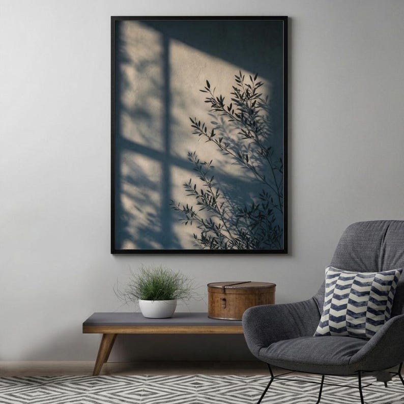 Botanical Shadow Wall Art, Dark Moody Plant Poster, Minimalist Decor ...
