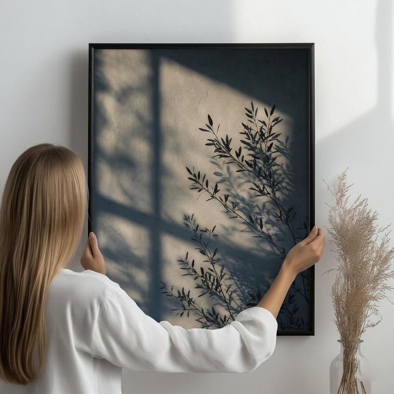 Botanical Shadow Wall Art, Dark Moody Plant Poster, Minimalist Decor ...