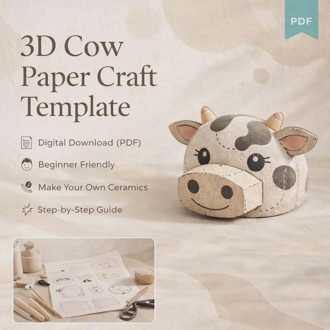 3D Cow Paper Craft Template, Farm Animal Activity, Kids Cut and Glue ...