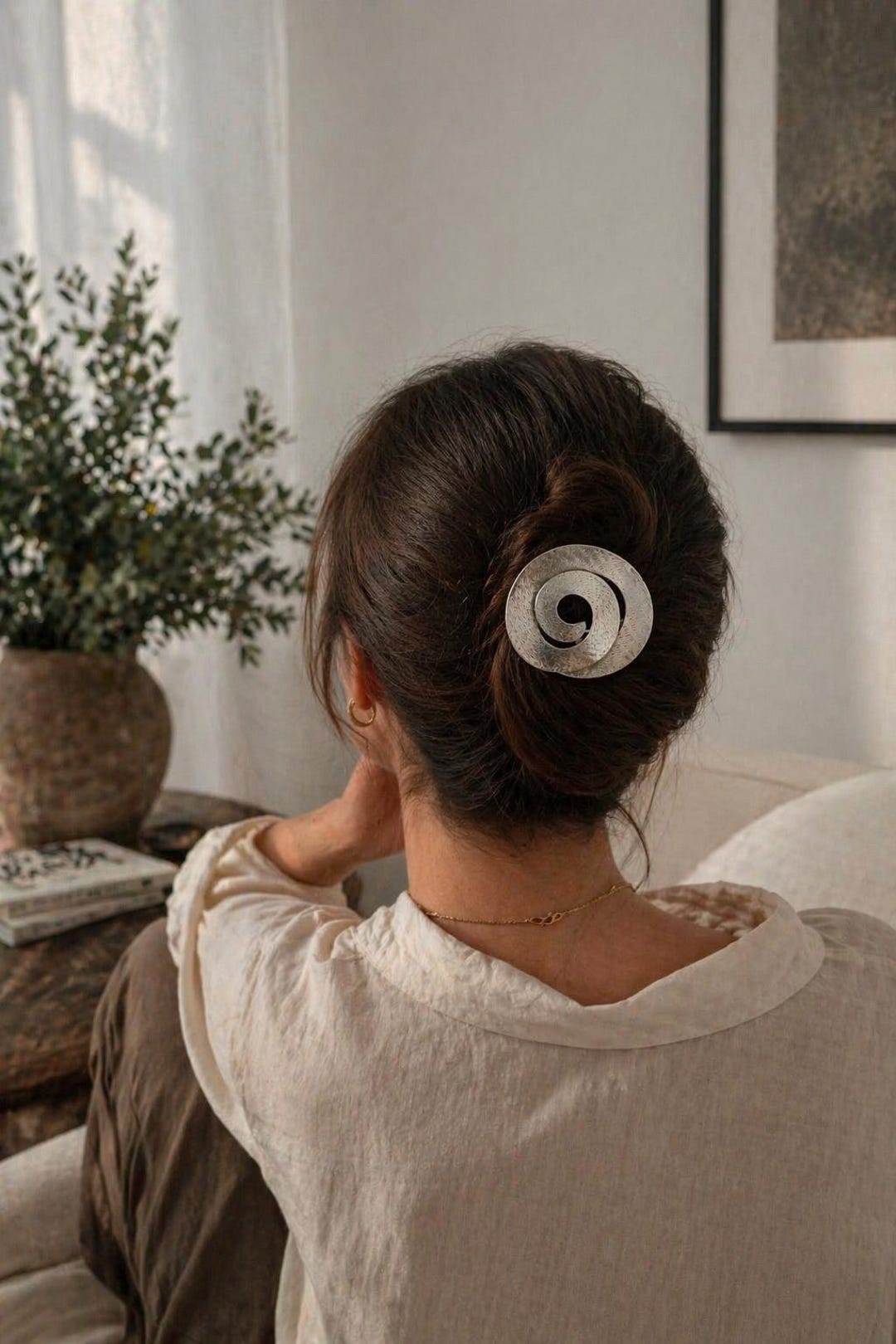 Silver Spiral Hair Pin – Sculptural Bun Holder, Artistic Updo Tool ...