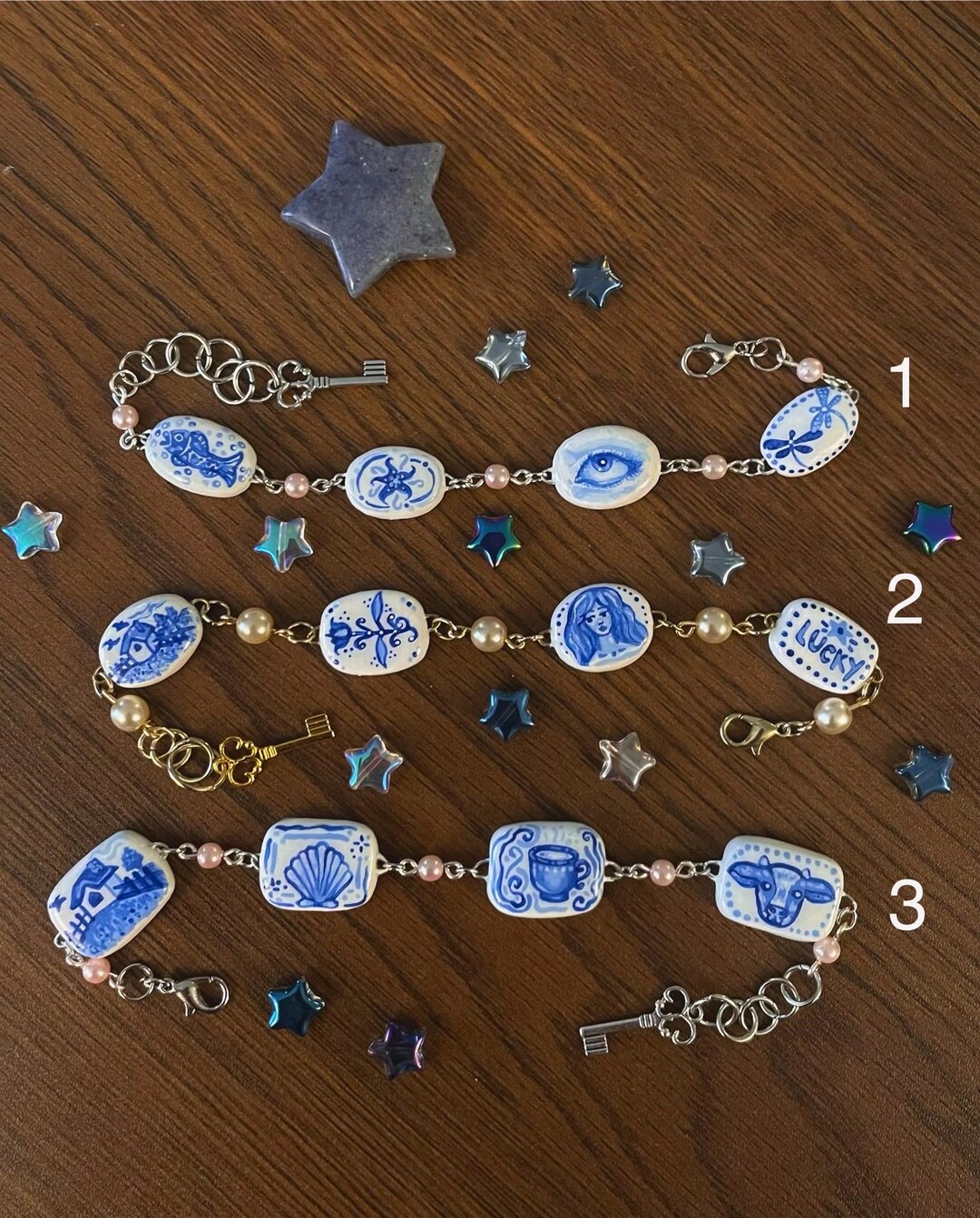 Handmade Hand-painted Clay Charm Bracelets in Blue - Etsy