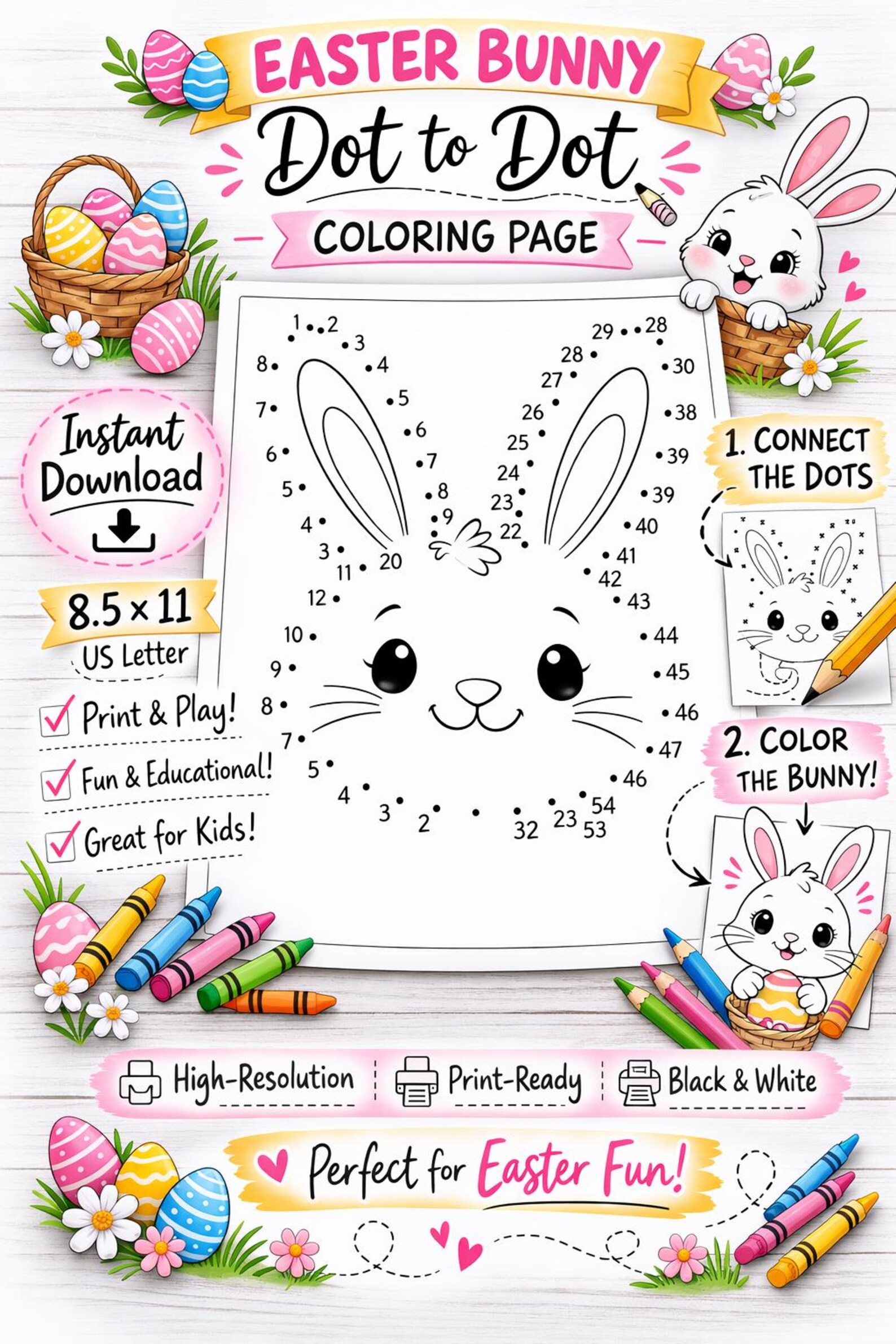 Easter Bunny Dot-to-dot Coloring Page | Kids Connect the Dots Activity ...