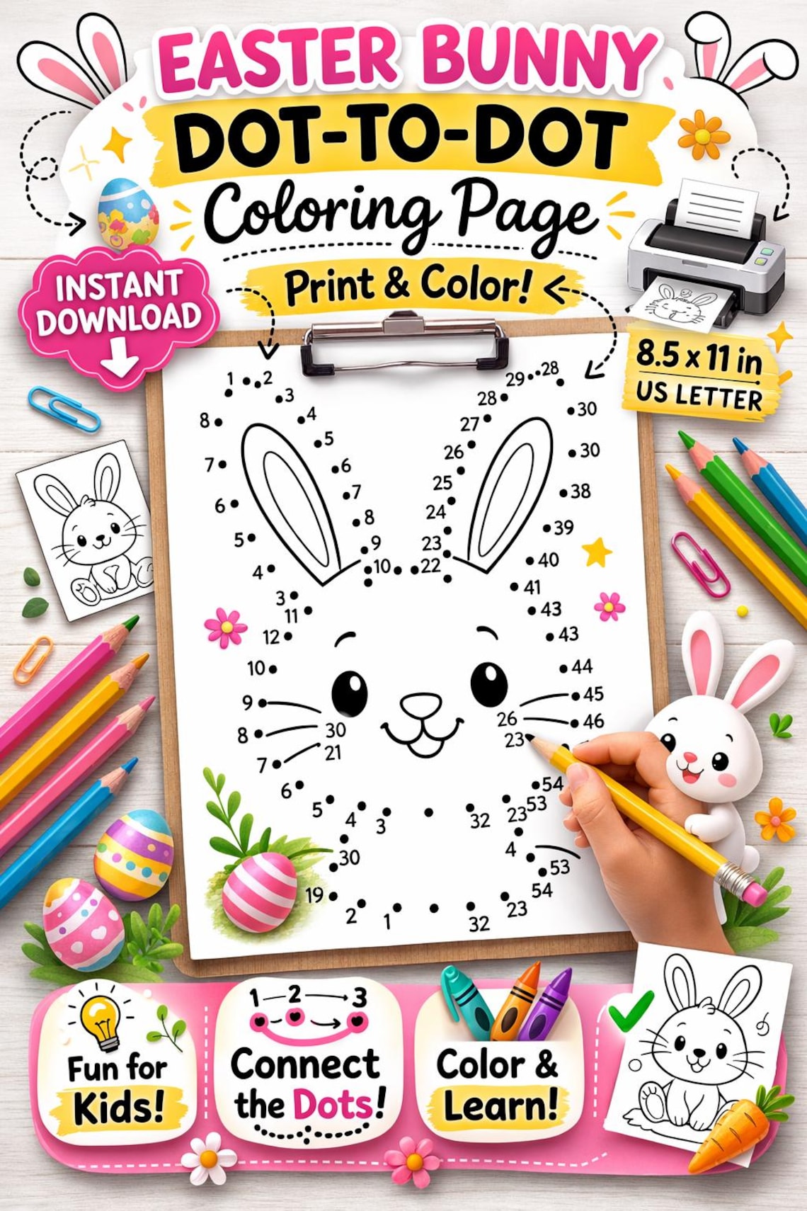 Easter Bunny Dot-to-dot Coloring Page | Kids Connect the Dots Activity ...