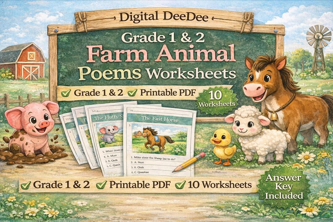 Farm Animal Poems Worksheets Grade 1 & 2 | Reading Comprehension ...