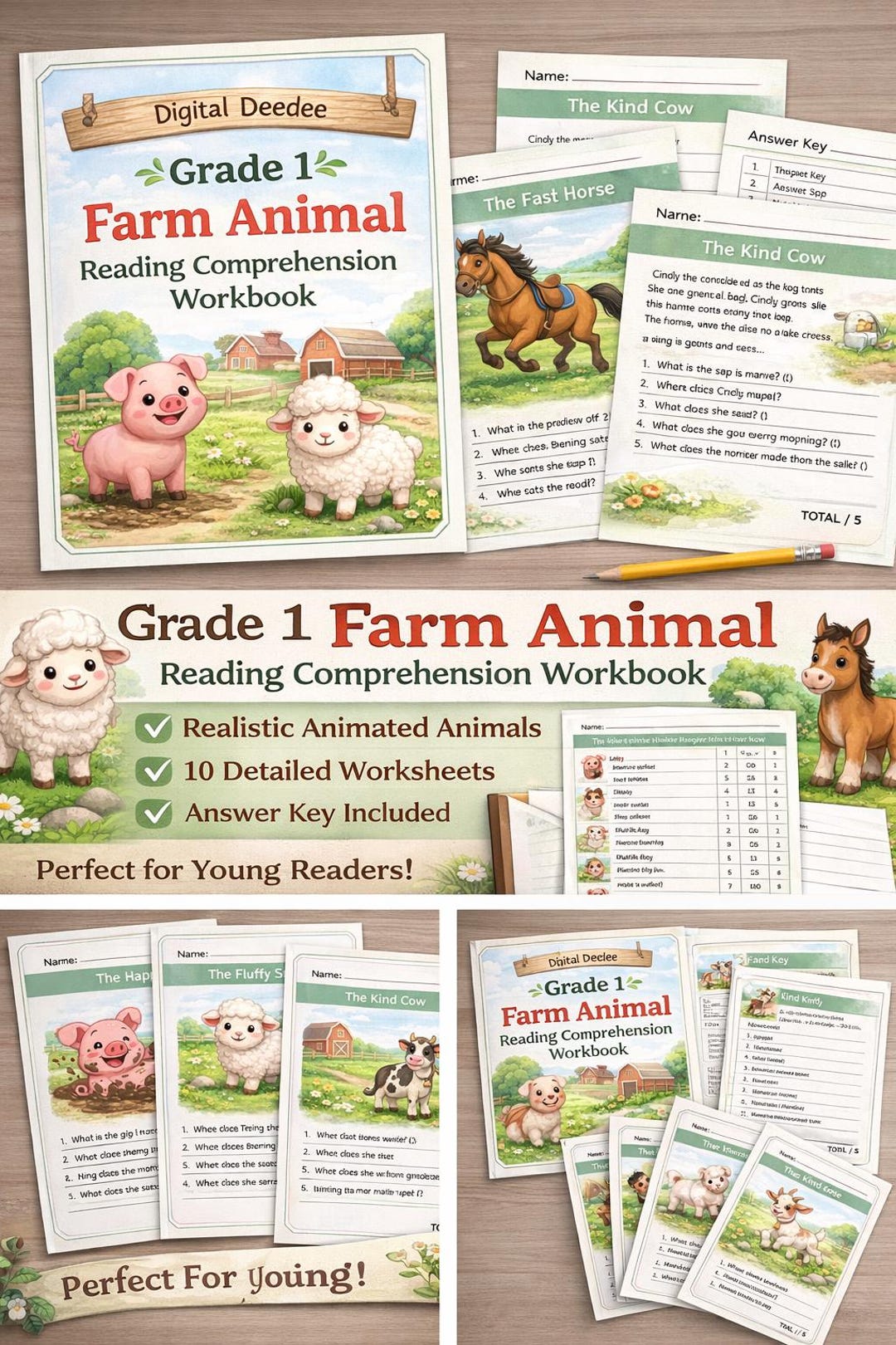 Grade 1 Farm Animals Reading Comprehension Worksheets (printable PDF ...
