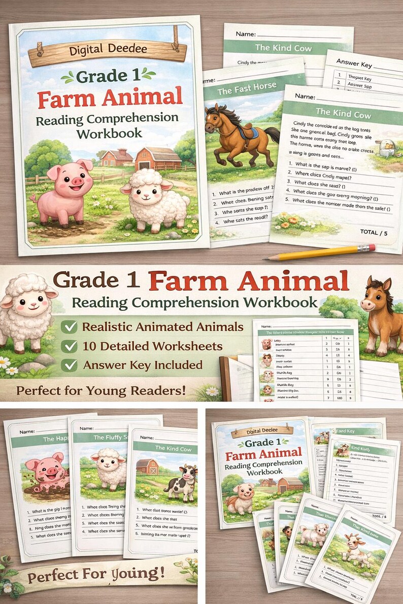 Grade 1 Farm Animals Reading Comprehension Worksheets (printable PDF ...