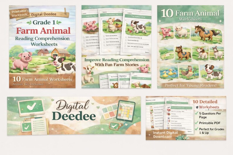 Grade 1 Farm Animals Reading Comprehension Worksheets (printable PDF ...