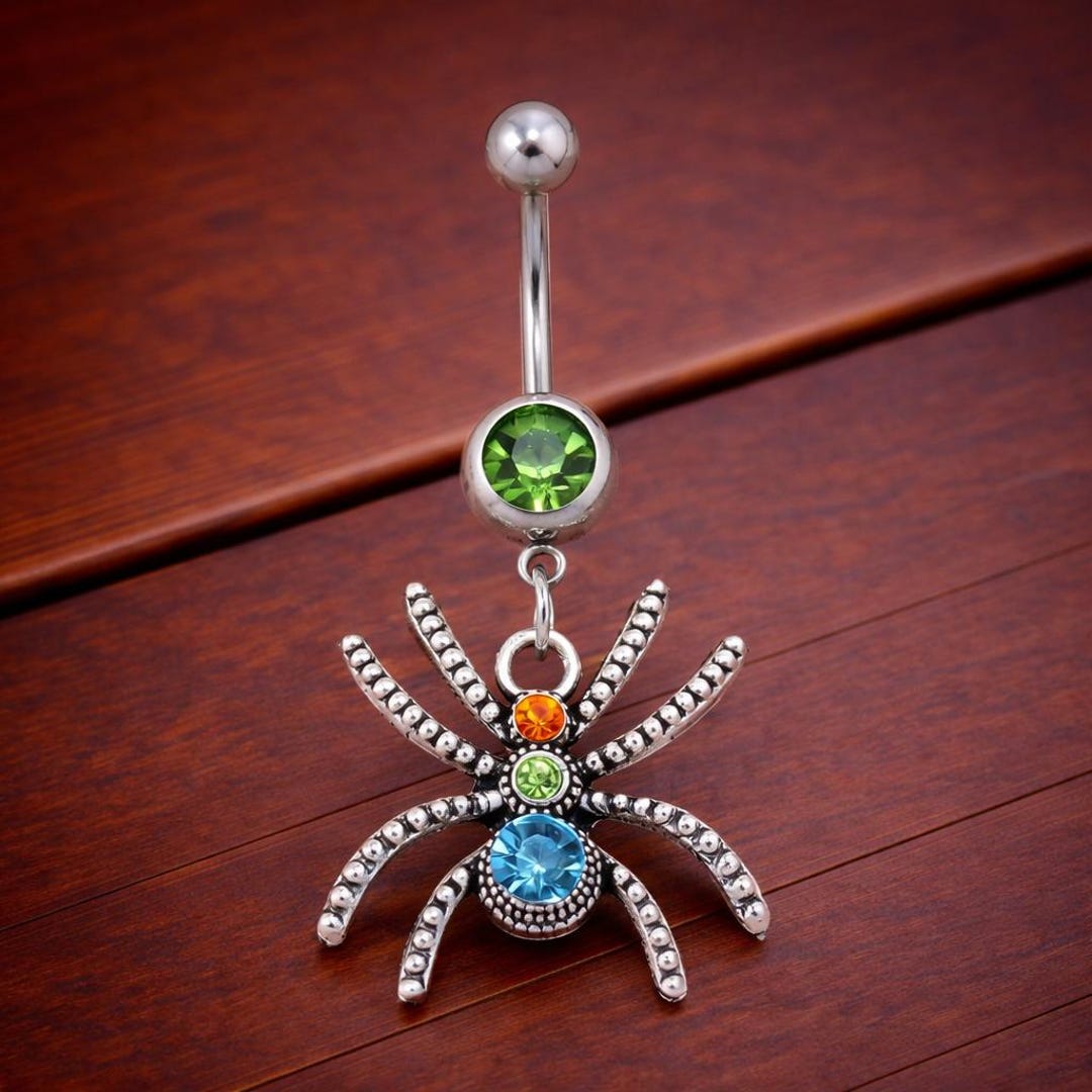 Colorful Spider Belly Button Ring Gothic Halloween Navel Piercing Bar ...