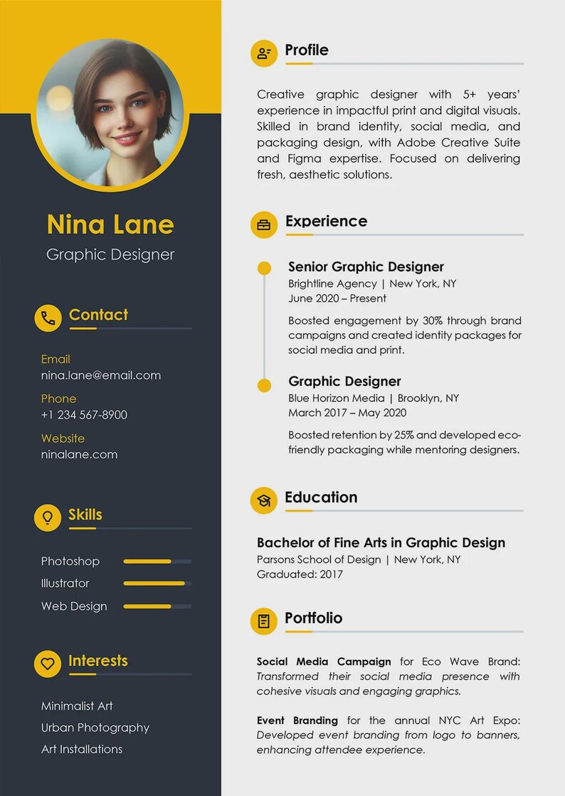 Modern Resume Template | Professional CV Design - Etsy
