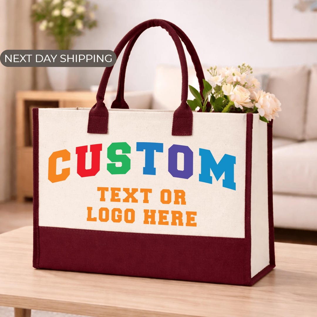 Custom Tote Bag With Logo, Personalized Business Tote Bag, Custom Text ...