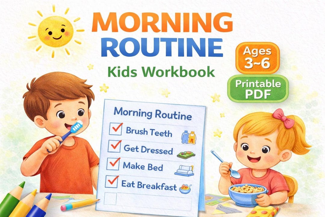 Morning Routine Workbook for Kids Ages 3–6 | Printable Daily Routine ...