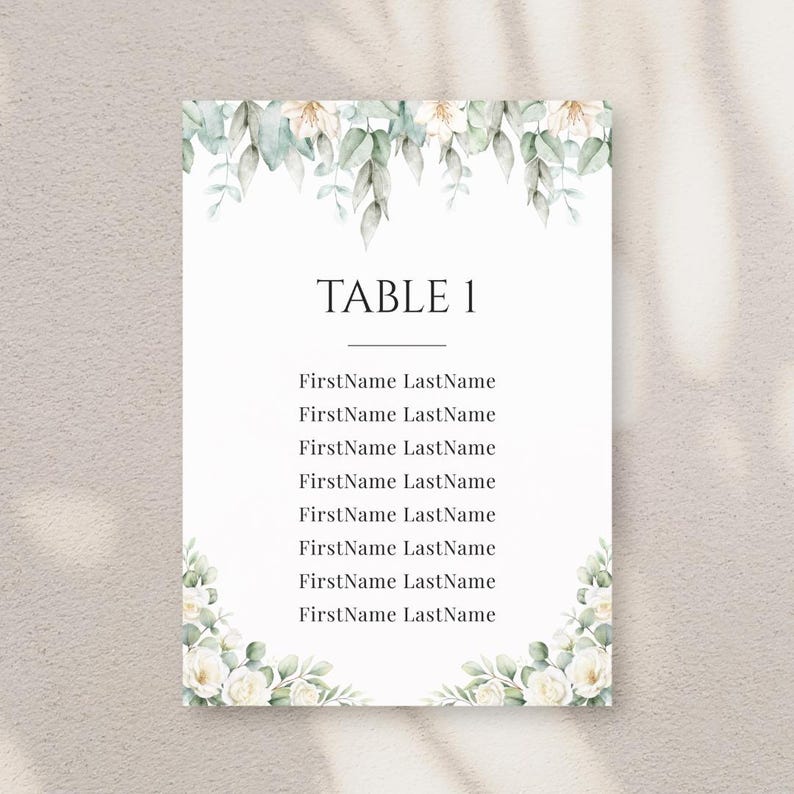 Wedding Seating Chart Template Greenery Floral Canva Editable Printable ...