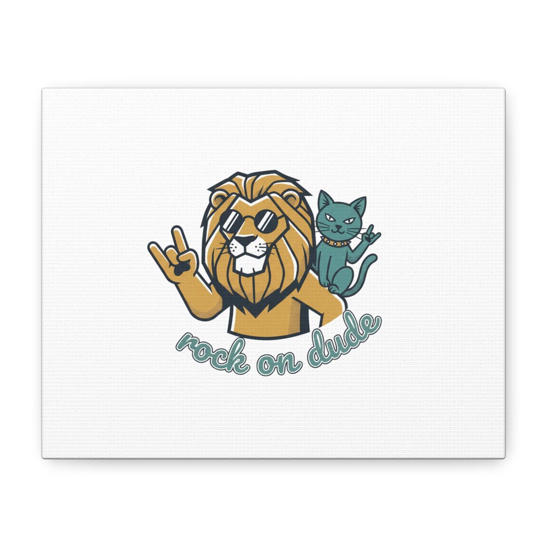 Rock on Dude Cat & Lion Canvas Image | Pastel Glow Letters, Ocean Sheen ...