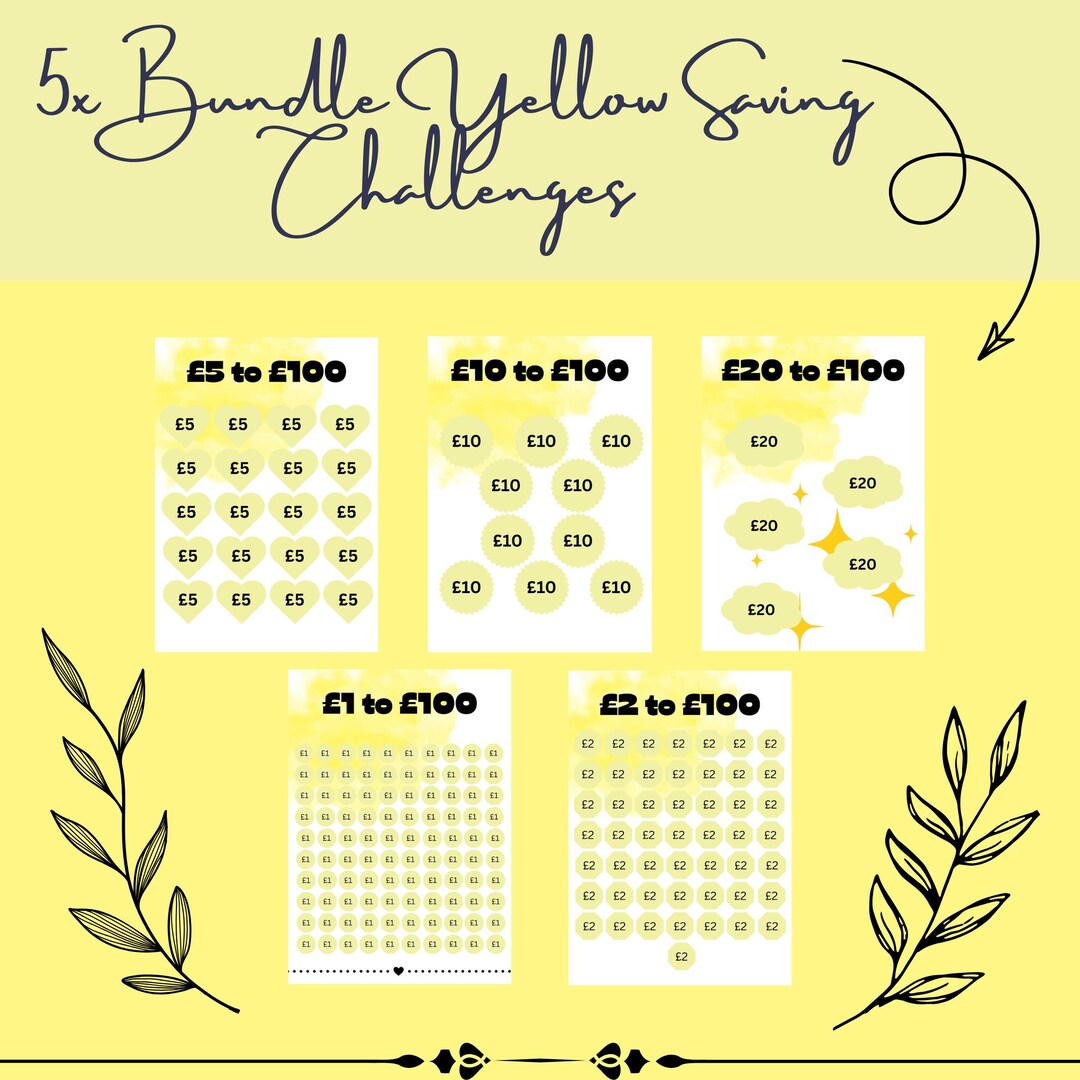 Yellow 100 Pounds Money Saving Challenge Printable – UK Cash Stuffing ...