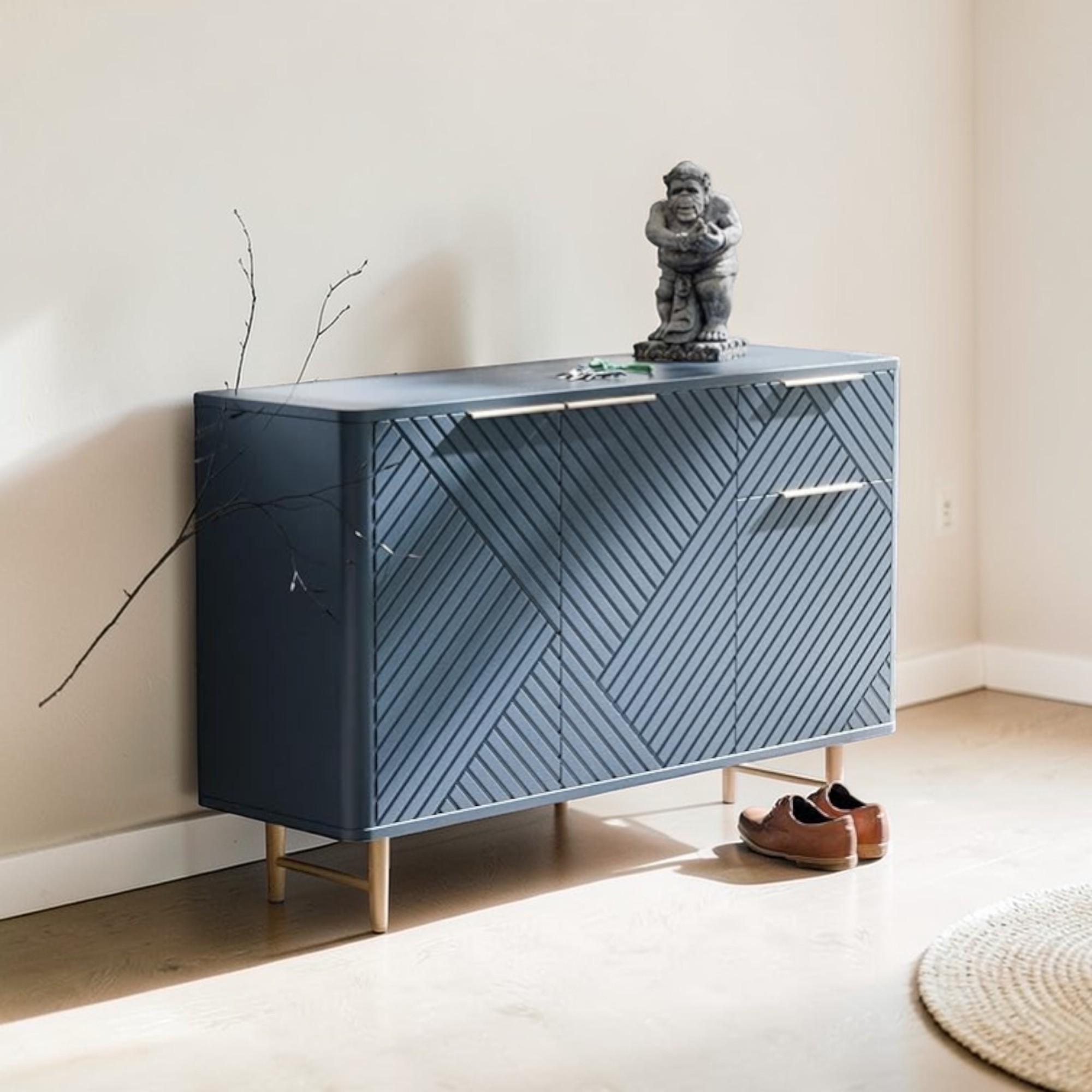 Navy Blue Sideboard Cabinet Modern Buffet Credenza Gold Handle Storage ...