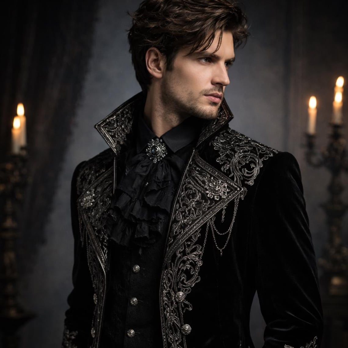 Men's Black Embroidered Gothic Victorian Tailcoat | Baroque Steampunk ...