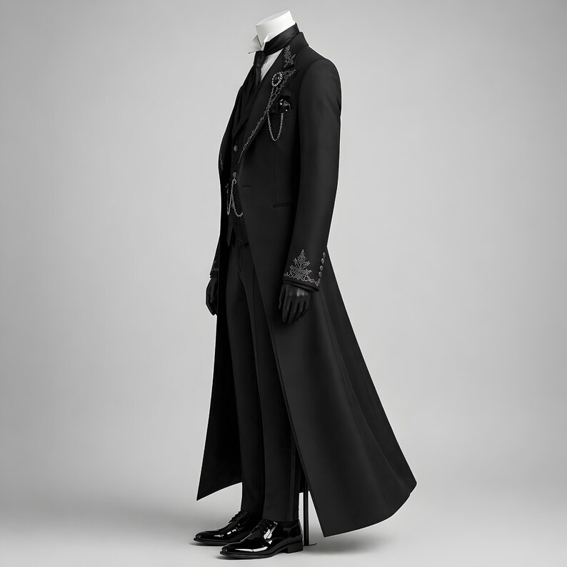 Black Gothic Tailcoat Suit: Victorian Steampunk Embroidered 3-piece Men ...