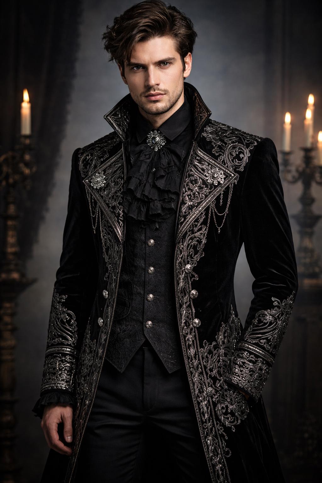 Men's Black Embroidered Gothic Victorian Tailcoat | Baroque Steampunk ...
