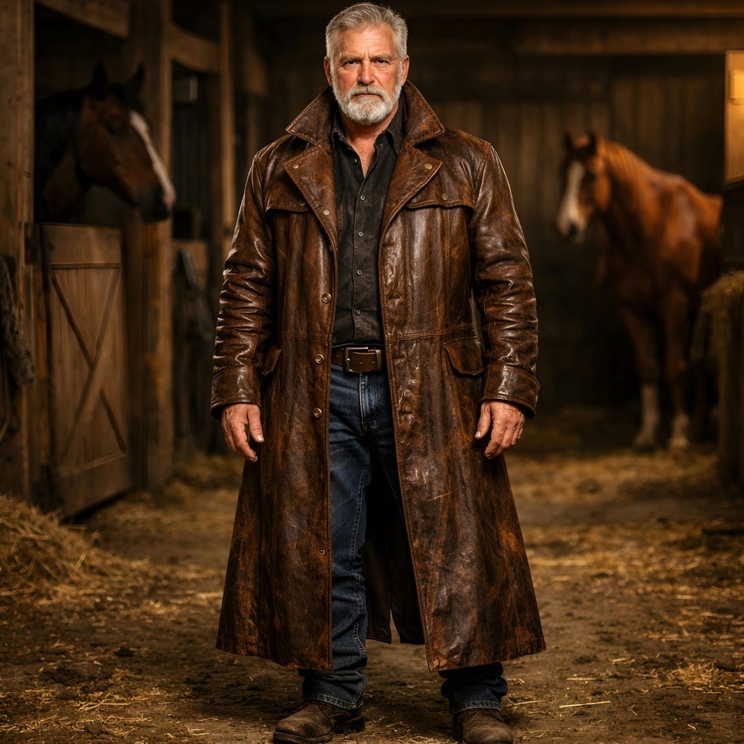 Men's Distressed Leather Western Duster Coat – Vintage Cowboy Overcoat ...