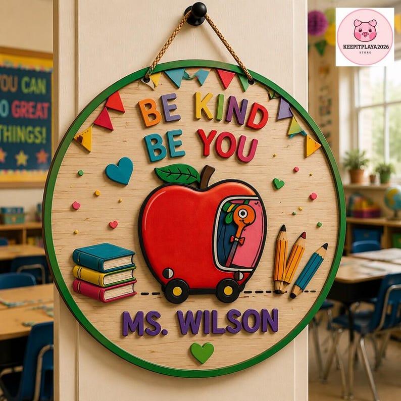 Be Kind Be You Apple Theme Classroom Sign, Personalized Teacher ...