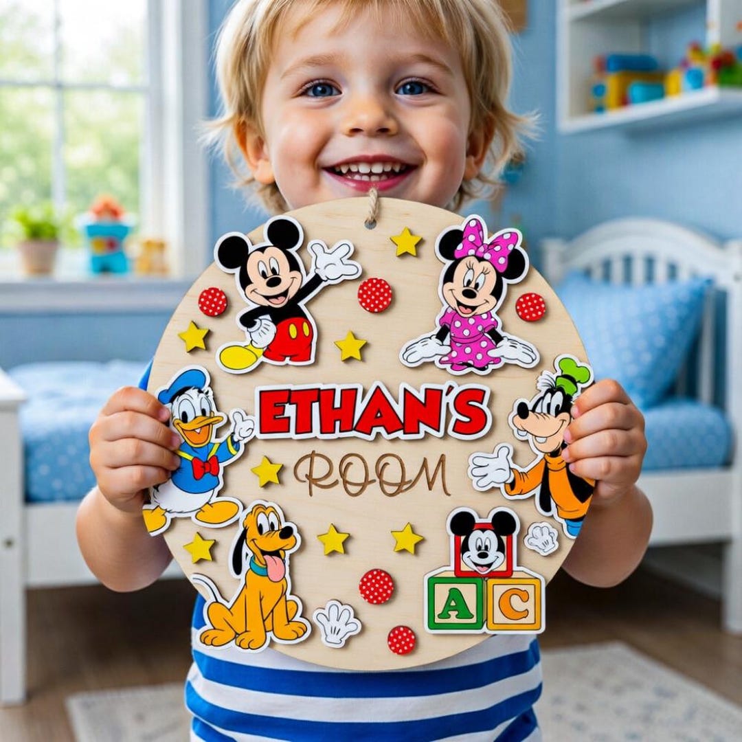 Personalized Mickey Alphabet Room Sign, Custom Wood Door Plaque, Disney ...
