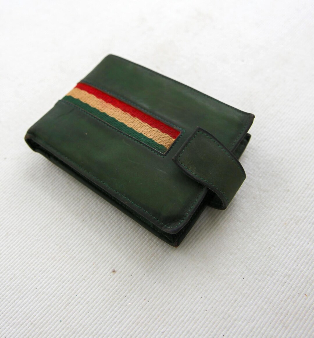 1960s Princess Gardner Green Leather Wallet: Mod Stripe Bifold Snap ...