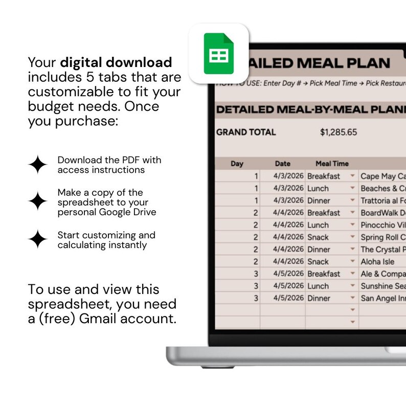 Disney World Dining Budget Calculator • Google Spreadsheet • Editable ...