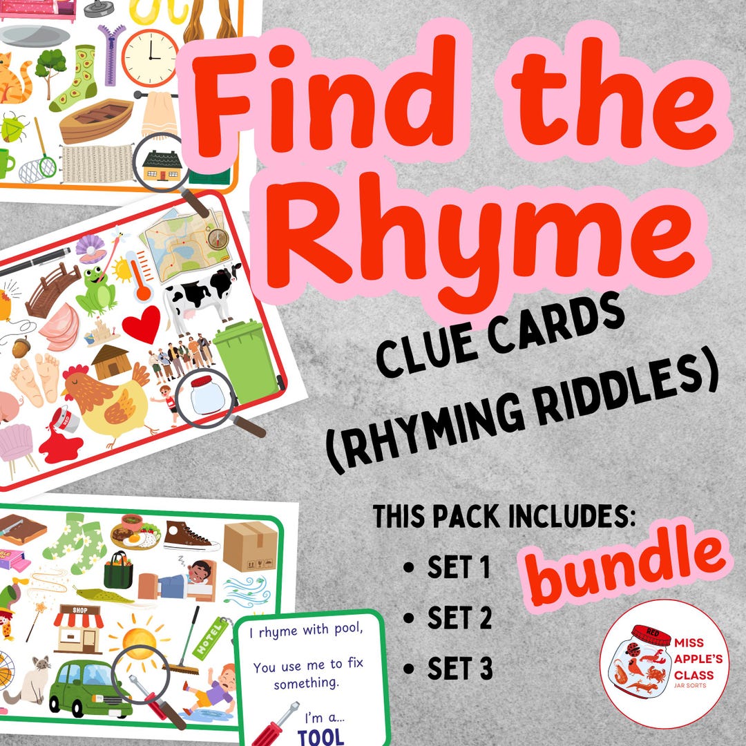 Rhyming Riddles Game Bundle | Find the Rhyme Clue Cards Printable ...