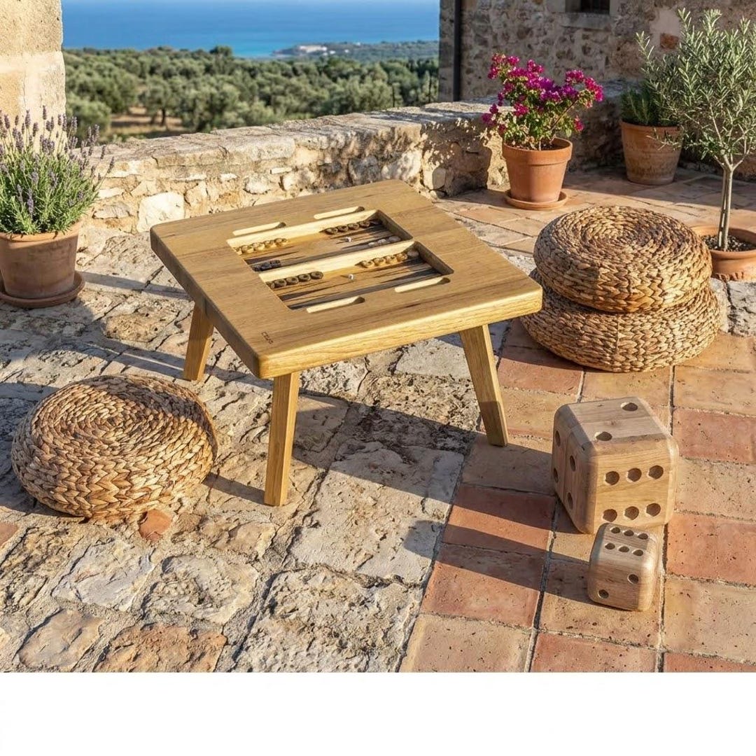 Handmade Wood Backgammon Table – 78x78x45 Cm Natural – Modern Rustic ...