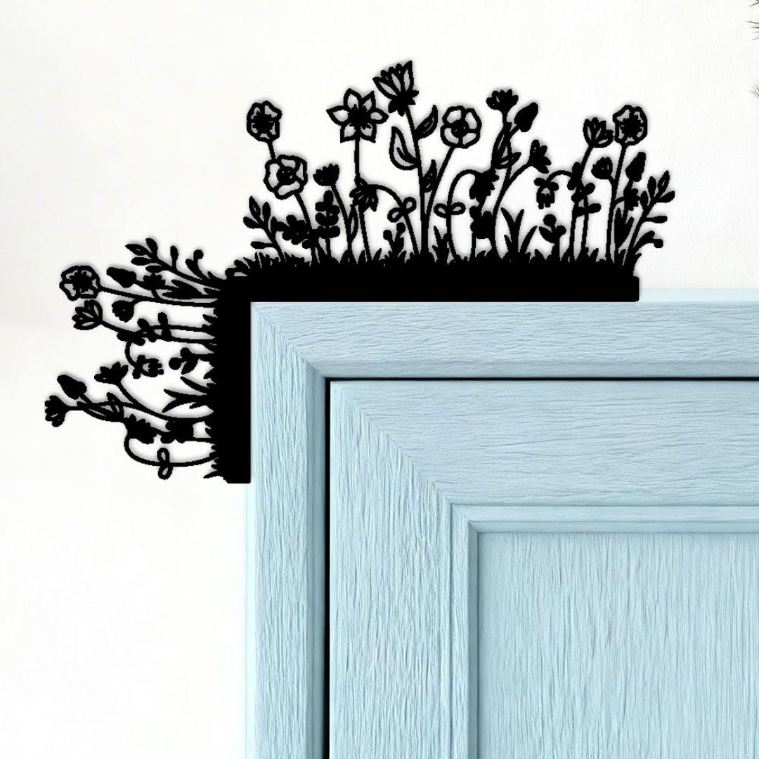 Floral Door Corner Metal Décor, Entryway Door Frame Corner Art, Flower ...