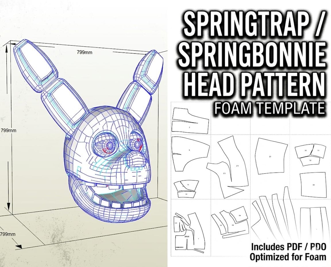 Fnaf Springtrap Springbonnie Head Pepakura Foam Pattern (PDF/PDO ...