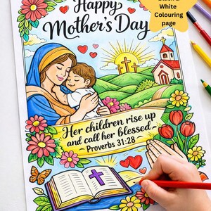 Christian Mother’s Day Colouring Page | Proverbs 31:28 KJV Bible Verse ...