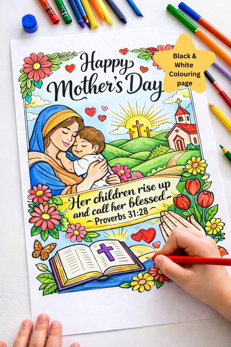 Christian Mother’s Day Colouring Page | Proverbs 31:28 KJV Bible Verse ...