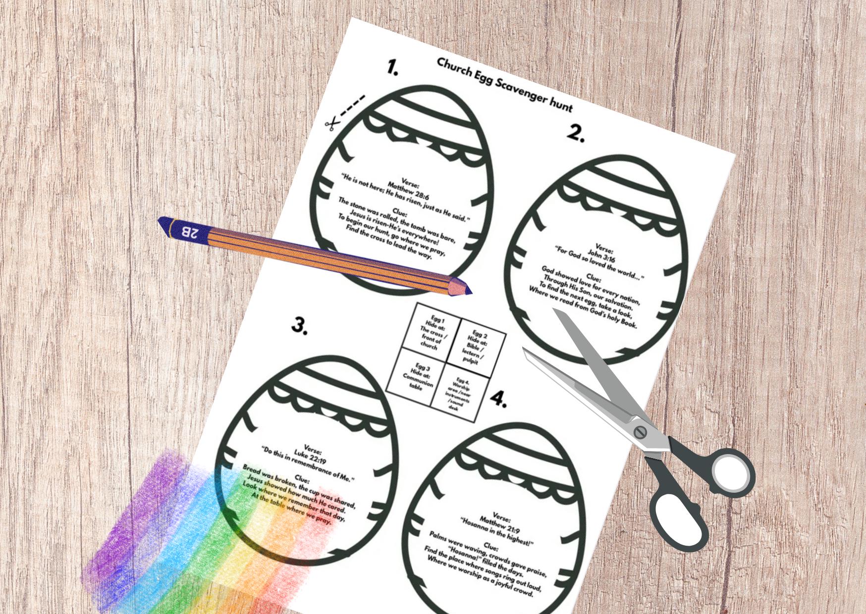 Easter Church Scavenger Hunt Printable | Bible Verse Egg Hunt Clues ...