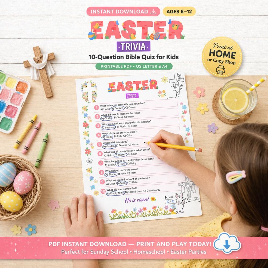 Easter Trivia Printable for Kids Bible Quiz Activity Instant PDF ...