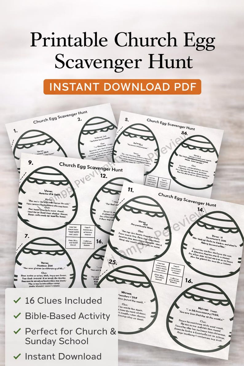 Easter Church Scavenger Hunt Printable | Bible Verse Egg Hunt Clues ...