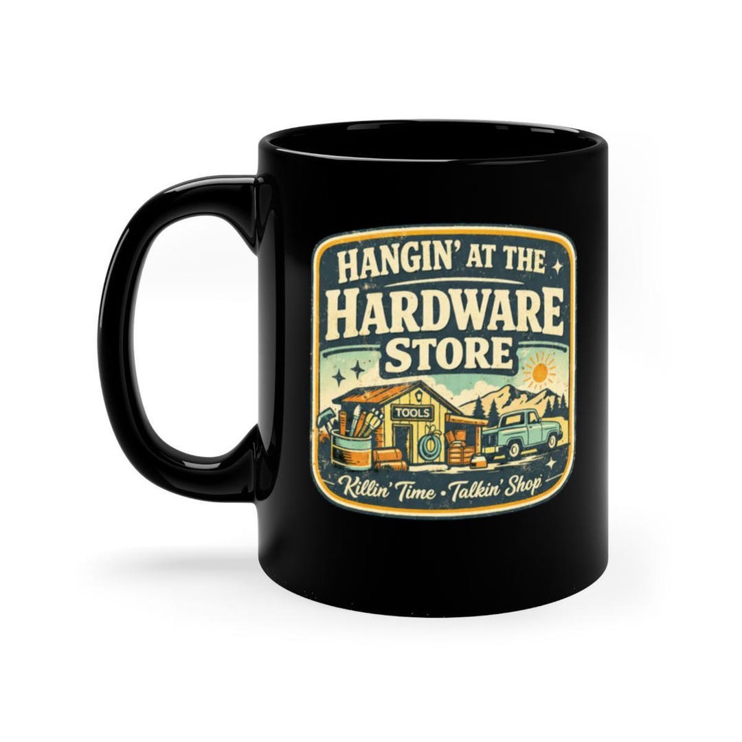 Hardware Store Sign Mug - Vintage Truck Rustic Workshop Scene - Retro ...