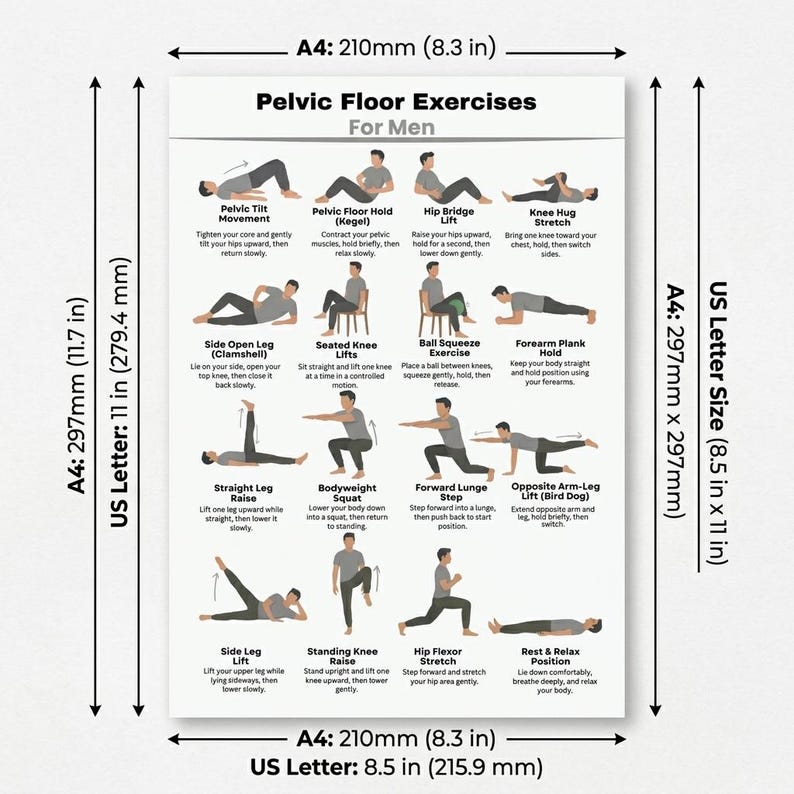 Pelvic Exercises Workout for Men Printable PDF | Kegel Exercise Chart ...