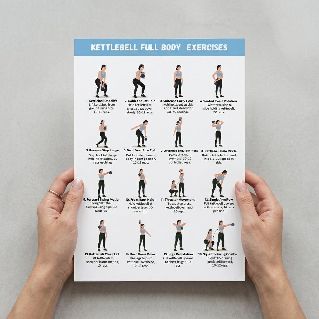 Kettlebell Full Body Workout Printable, Strength Training Chart, Home ...
